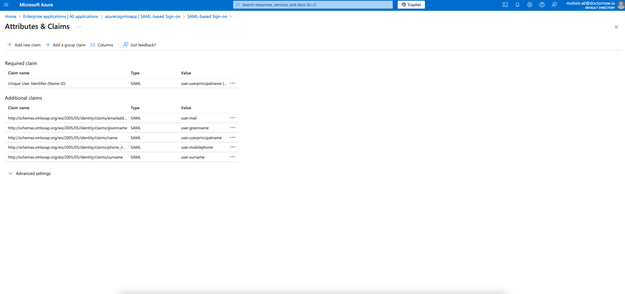 Set Up Amazon Cognito for Federated Authentication Using Azure AD – DocNow